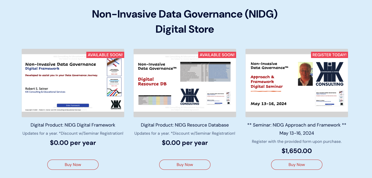 Non-Invasive Data Governance Virtual Seminar and Digital Store! Non-Invasive Data Governance Virtual Seminar and Digital Store!
