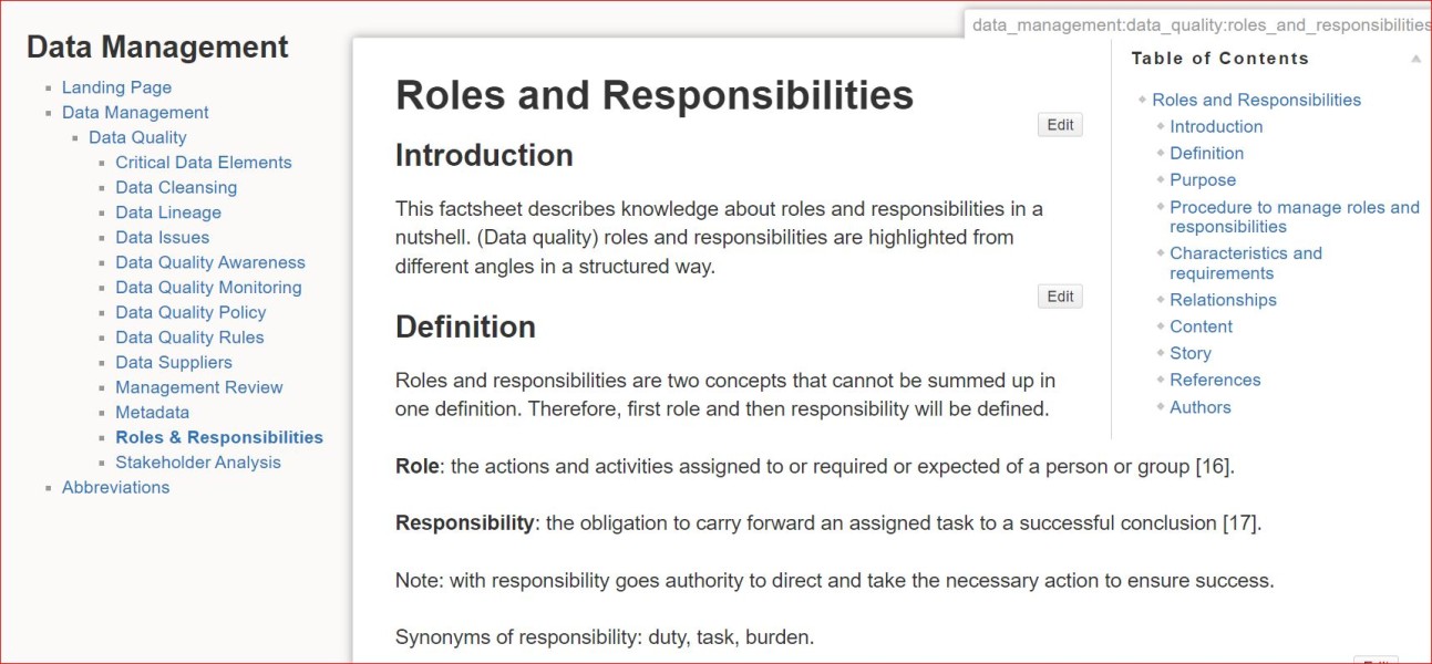 Factsheet: Roles and Responsibilities in data quality management Factsheet: Roles and Responsibilities in data quality management