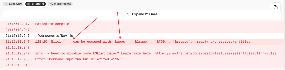 Error: `'`. React/no-unescaped-entities. Error: `'`. React/no-unescaped-entities.