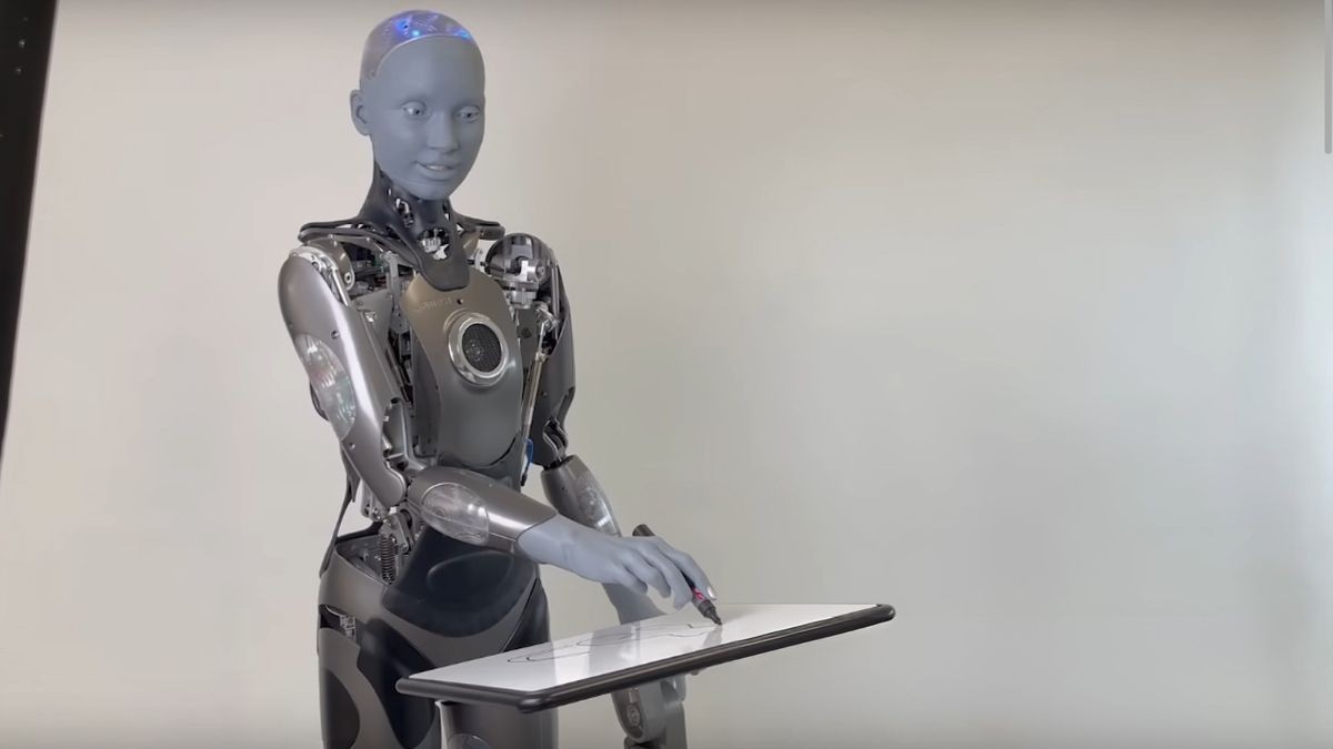 Watch Ameca, the world’s most advanced humanoid robot, draw a cat Watch Ameca, the world’s most advanced humanoid robot, draw a cat