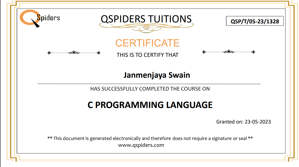 C programming completion Certificate........ C programming completion Certificate........