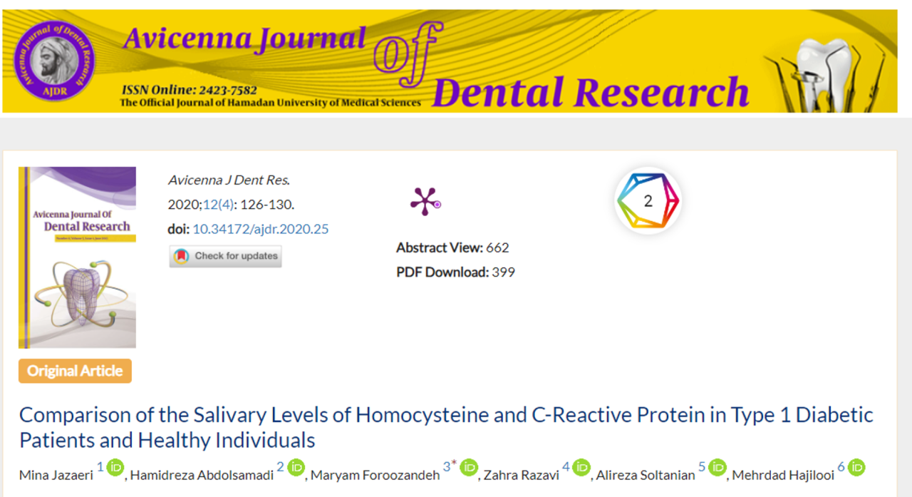 Comparison of the Salivary Levels of Homocysteine and C-Reactive ... Comparison of the Salivary Levels of Homocysteine and C-Reactive ...
