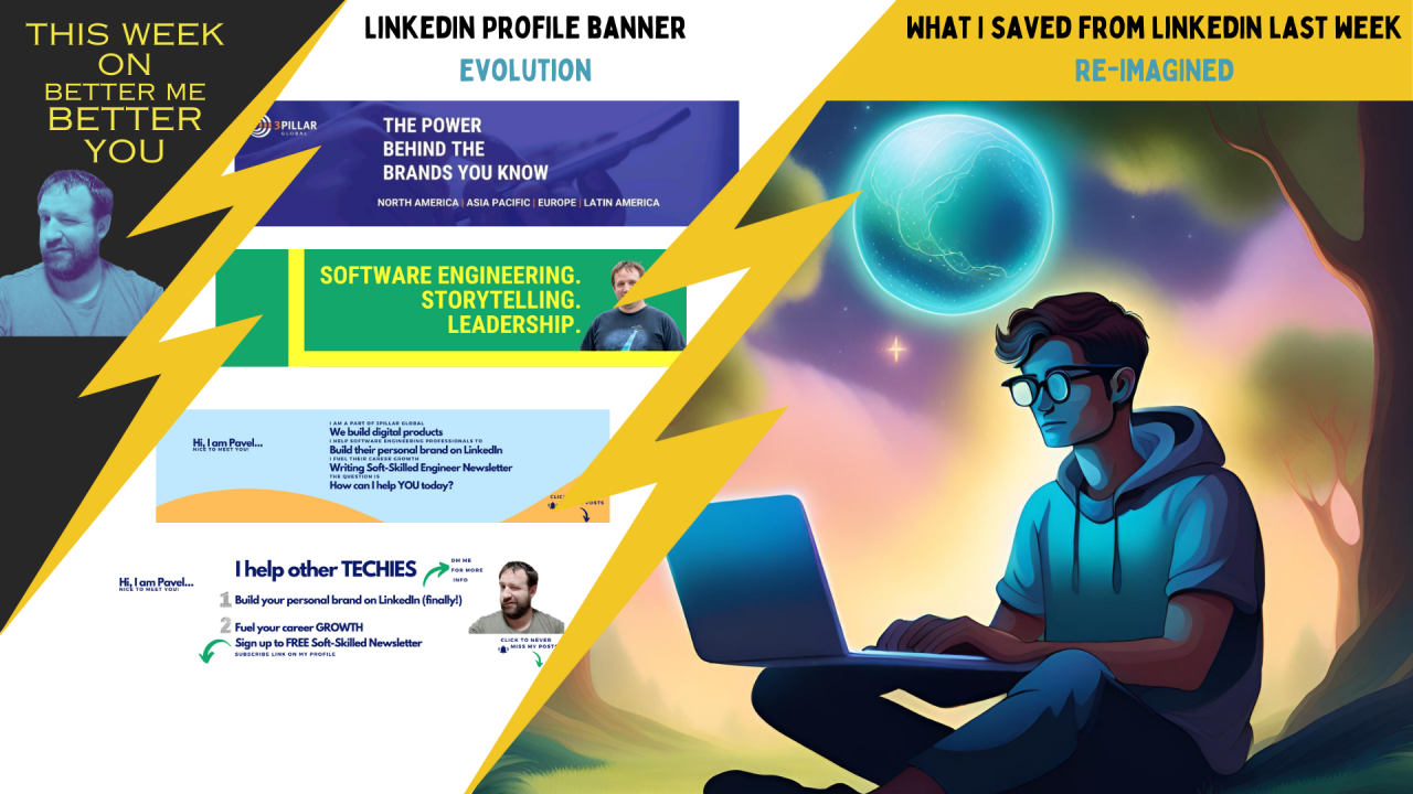 LinkedIn header image evolution, software engineering, and persistence. LinkedIn header image evolution, software engineering, and persistence.