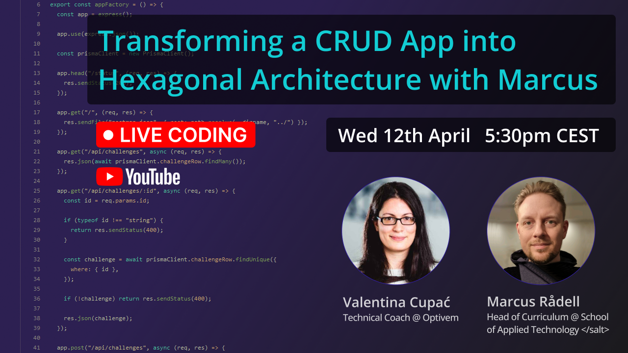 Hexagonal Architecture - Live Coding with Marcus Rådell | LinkedIn Hexagonal Architecture - Live Coding with Marcus Rådell | LinkedIn