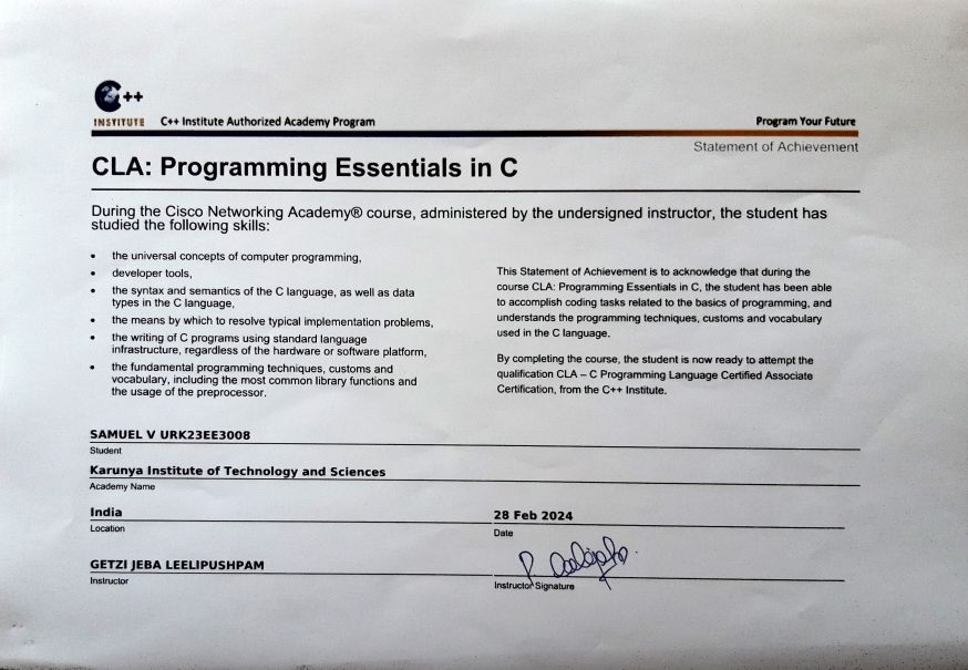SAMUEL V on LinkedIn: #cisco #cprogramming #eeekarunya #karunyauniversity SAMUEL V on LinkedIn: #cisco #cprogramming #eeekarunya #karunyauniversity