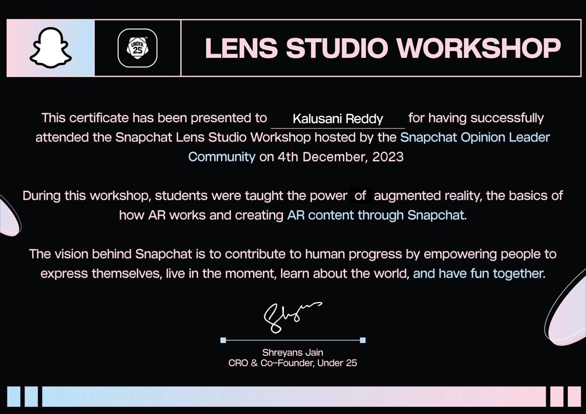 Kalusani Santhosh Reddy on LinkedIn: Lens studio workshop Kalusani Santhosh Reddy on LinkedIn: Lens studio workshop