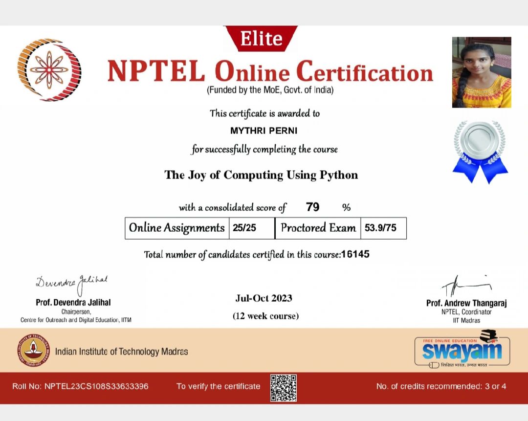 MYTHRI PERNI on LinkedIn: #nptel #pythonprogramming #joyofcomputing # ... MYTHRI PERNI on LinkedIn: #nptel #pythonprogramming #joyofcomputing # ...