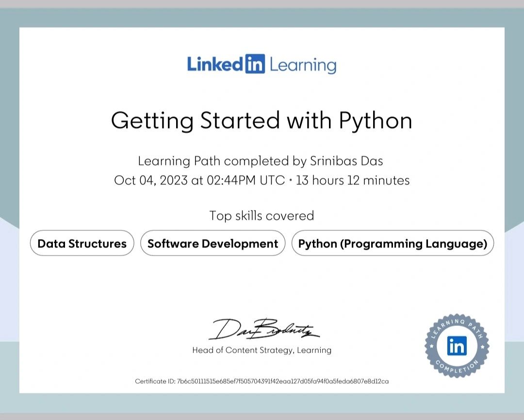 Srinibas Das on LinkedIn: First Certificate Srinibas Das on LinkedIn: First Certificate