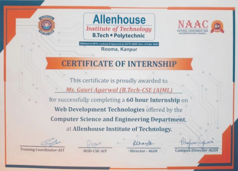 Gauri Agarwal on LinkedIn: #internshipcomplete #webdevelopment #html # ... Gauri Agarwal on LinkedIn: #internshipcomplete #webdevelopment #html # ...