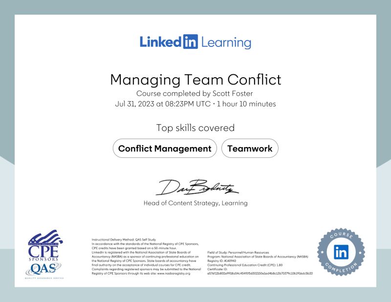 Scott Foster on LinkedIn: Certificate of Completion Scott Foster on LinkedIn: Certificate of Completion
