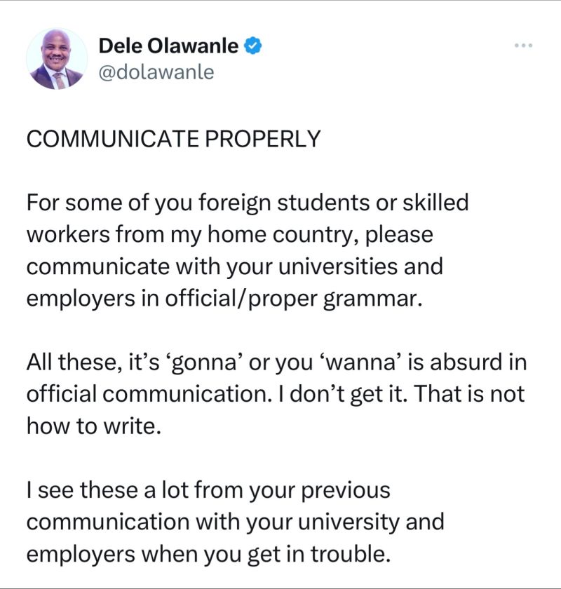 Dele Olawanle on LinkedIn: COMMUNICATE PROPERLY For some of you foreign ... Dele Olawanle on LinkedIn: COMMUNICATE PROPERLY For some of you foreign ...