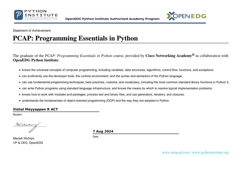Vishal Meyyappan R on LinkedIn: #python #cisco #networkingacademy # ... Vishal Meyyappan R on LinkedIn: #python #cisco #networkingacademy # ...