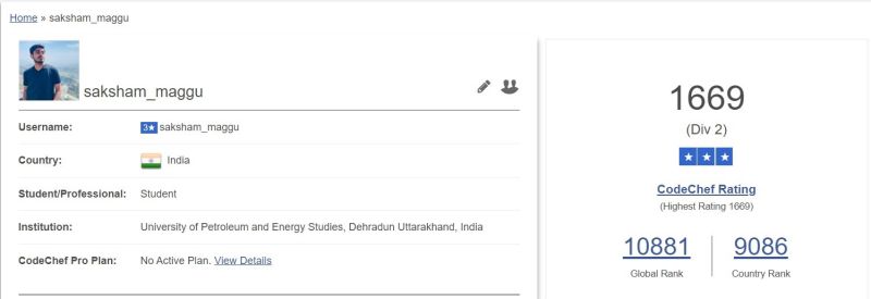 Saksham Maggu on LinkedIn: #cp #rating #div2 #codechef #globalrank # ... Saksham Maggu on LinkedIn: #cp #rating #div2 #codechef #globalrank # ...