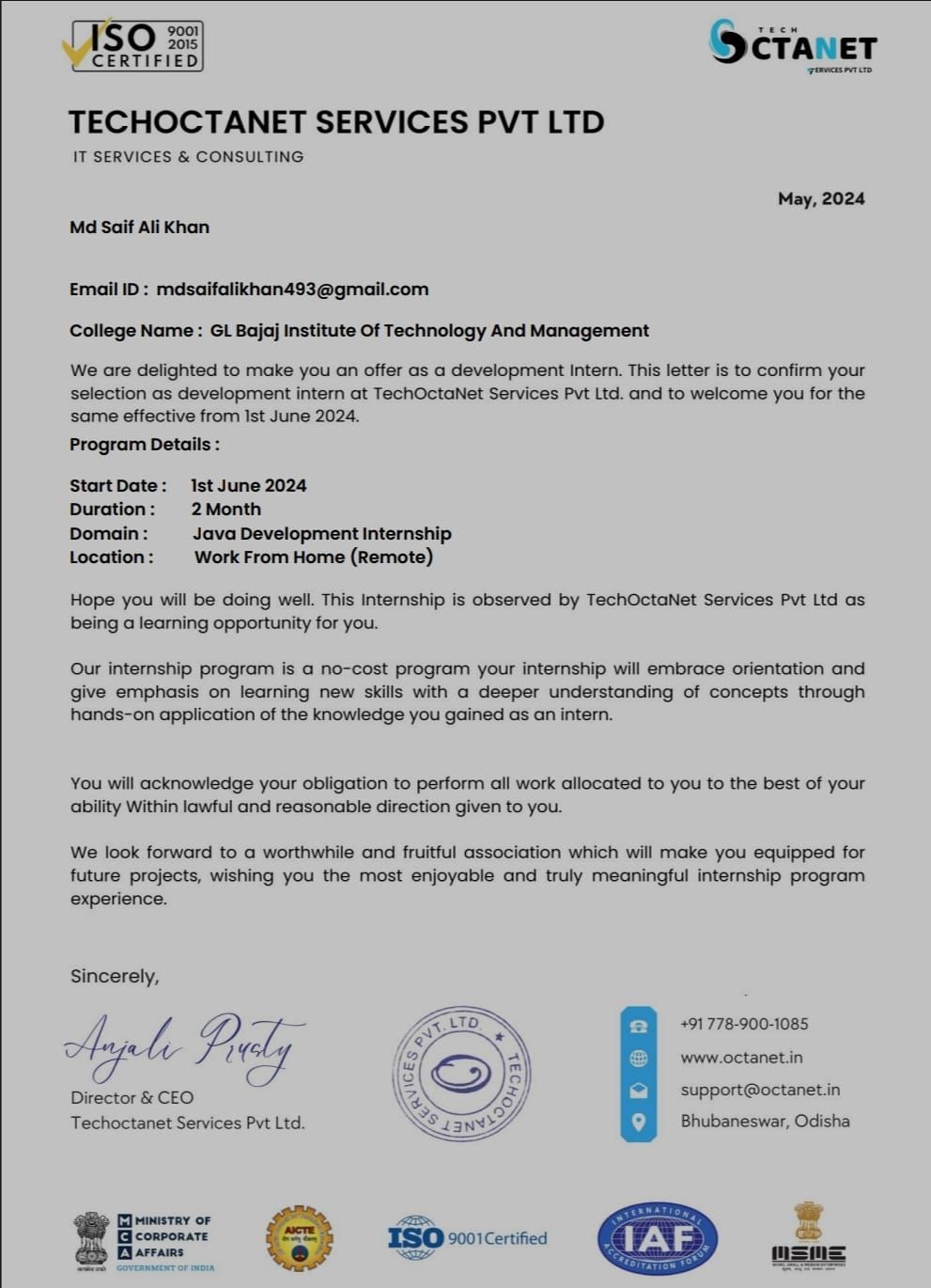 Md Saif Ali Khan on LinkedIn: Thrilled to receive my internship offer ... Md Saif Ali Khan on LinkedIn: Thrilled to receive my internship offer ...