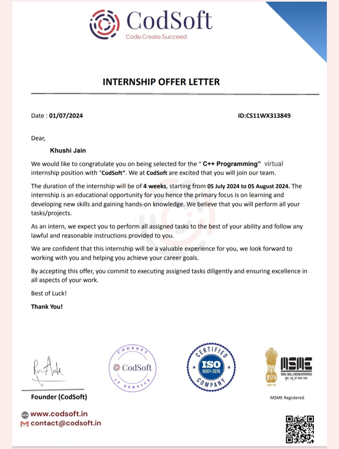 Khushi Jain on LinkedIn: #codsoft #cplusplus #projects #internshipjourney Khushi Jain on LinkedIn: #codsoft #cplusplus #projects #internshipjourney
