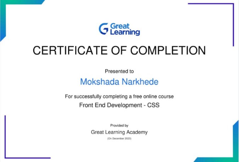 Mokshada Narkhede on LinkedIn: #frontenddevelopment #css #greatlearning Mokshada Narkhede on LinkedIn: #frontenddevelopment #css #greatlearning