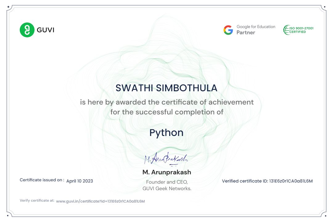 SIMBOTHULA SWATHI on LinkedIn: #python #certification #ai # ... SIMBOTHULA SWATHI on LinkedIn: #python #certification #ai # ...