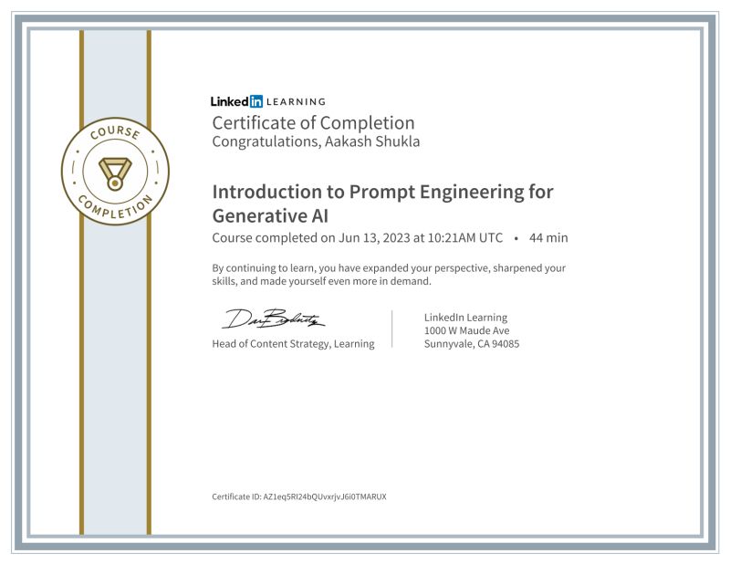 Aakash Shukla on LinkedIn: Certificate of Completion Aakash Shukla on LinkedIn: Certificate of Completion