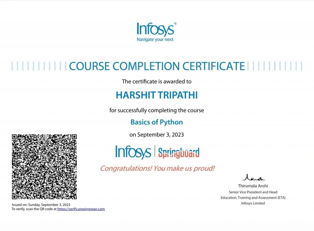 Harshit Tripathi on LinkedIn: Completed my Basics of Python Course by ... Harshit Tripathi on LinkedIn: Completed my Basics of Python Course by ...