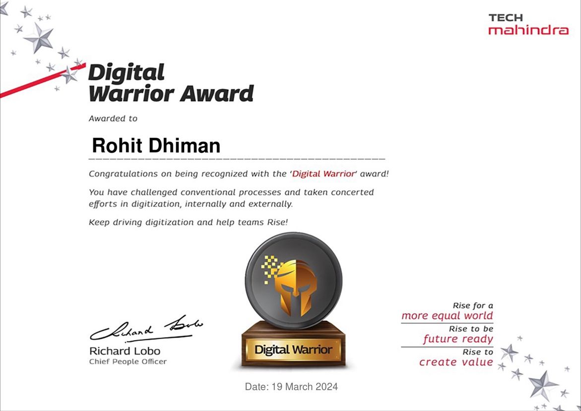 Rohit Dhiman on LinkedIn: #digitalwarrior #innovation #teamwork Rohit Dhiman on LinkedIn: #digitalwarrior #innovation #teamwork