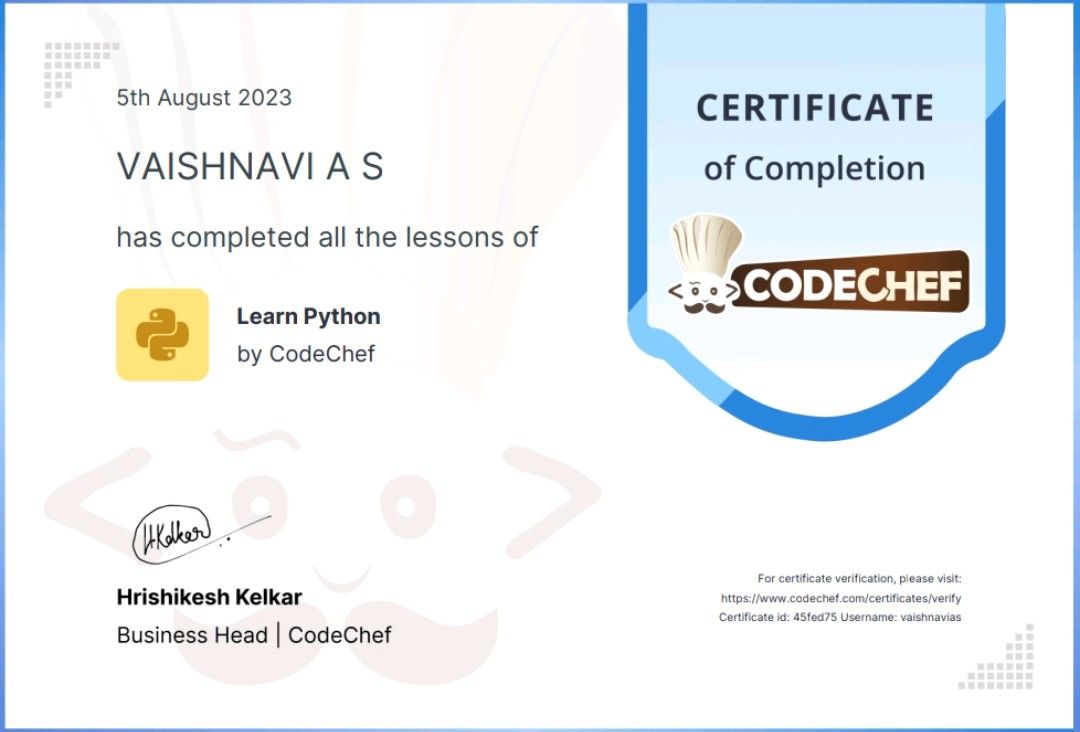 VAISHNAVI A S on LinkedIn: #python #codechef #beginnersguide VAISHNAVI A S on LinkedIn: #python #codechef #beginnersguide
