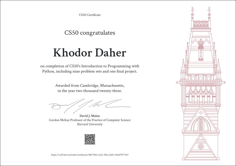Khodor Daher on LinkedIn: #cs50 #python #pythonprogramming Khodor Daher on LinkedIn: #cs50 #python #pythonprogramming
