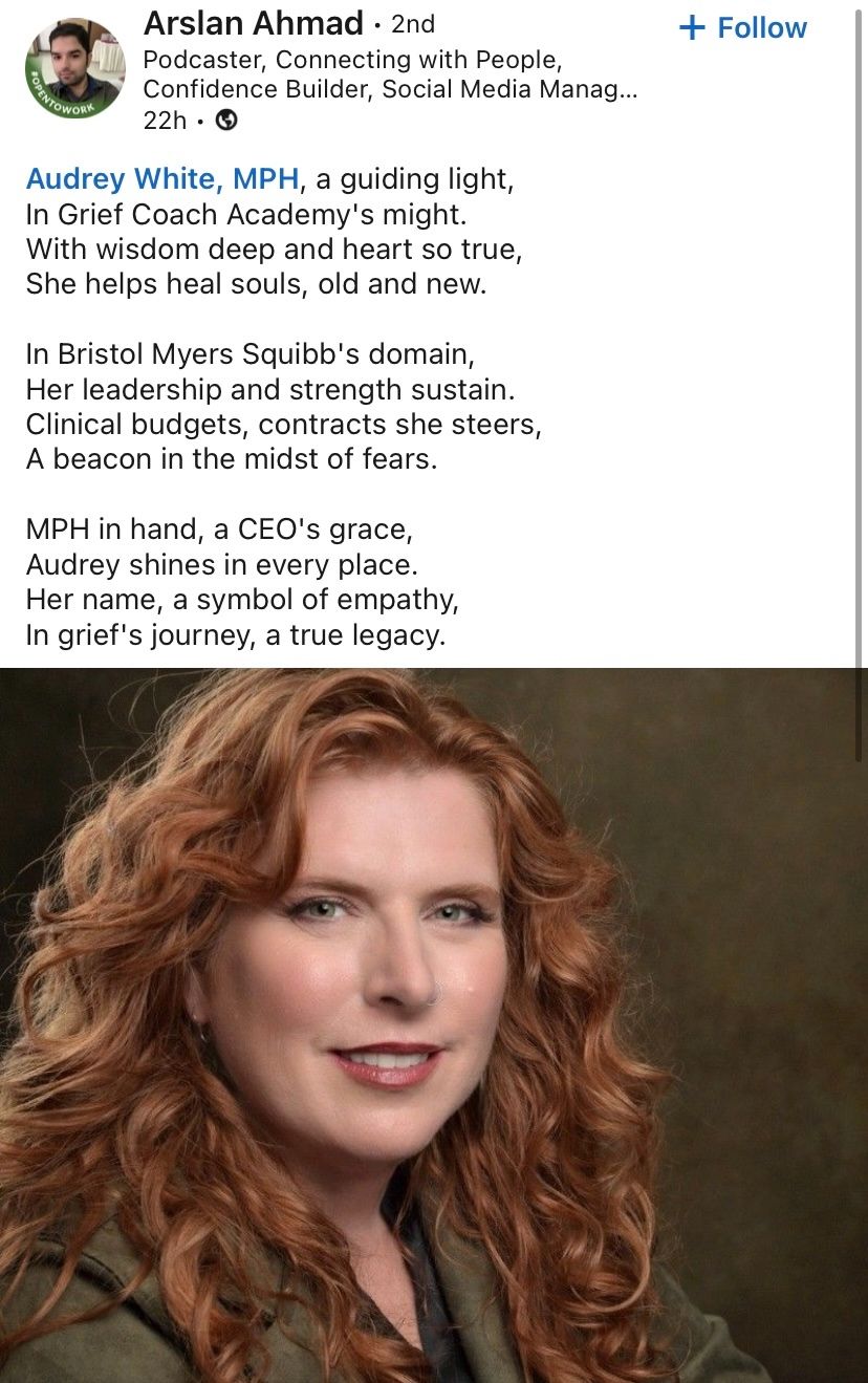 Audrey Laura White on LinkedIn: Arslan Ahmad wrote this beautiful poem ... Audrey Laura White on LinkedIn: Arslan Ahmad wrote this beautiful poem ...