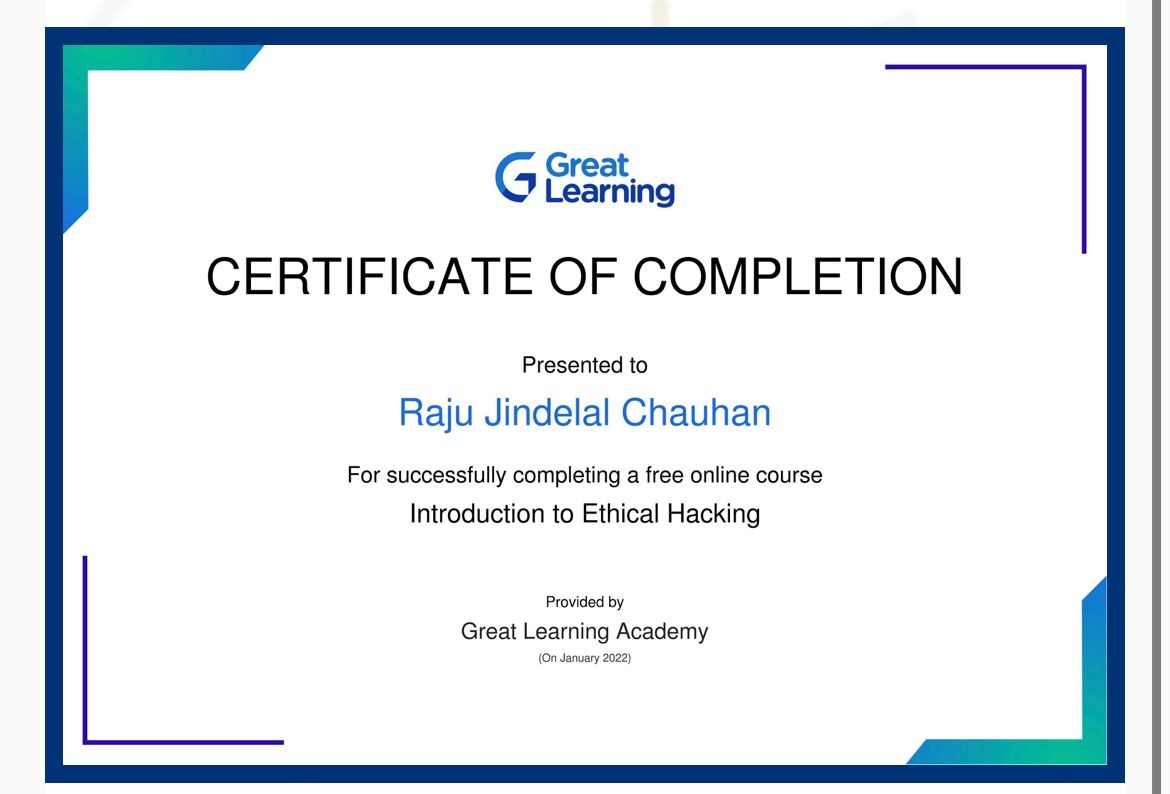 Raju Chauhan on LinkedIn: Certification on Ethical Hacking Raju Chauhan on LinkedIn: Certification on Ethical Hacking