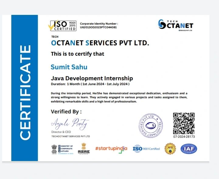 Sumit Sahu on LinkedIn: #javadevelopment #octanet #intermship Sumit Sahu on LinkedIn: #javadevelopment #octanet #intermship