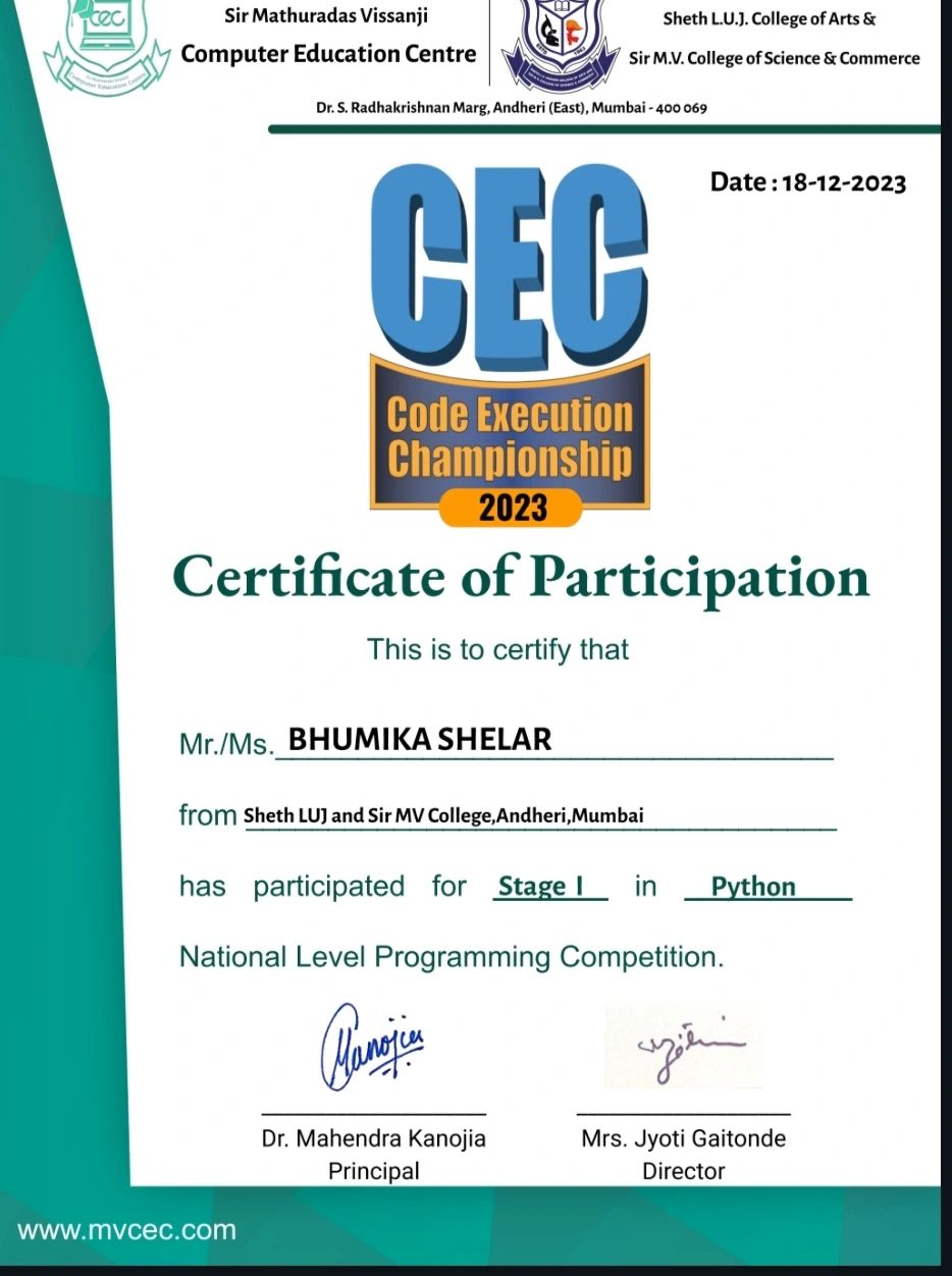 Bhumika Shelar on LinkedIn: #python #codeexecutionchampionship Bhumika Shelar on LinkedIn: #python #codeexecutionchampionship