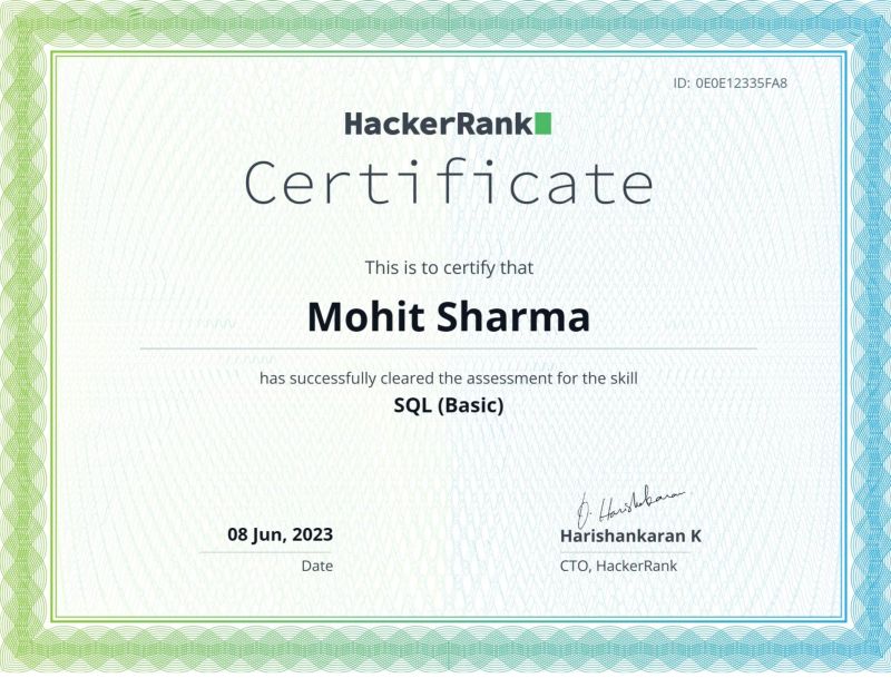 Mohit Sharma on LinkedIn: #sql #hackerrank #certification Mohit Sharma on LinkedIn: #sql #hackerrank #certification