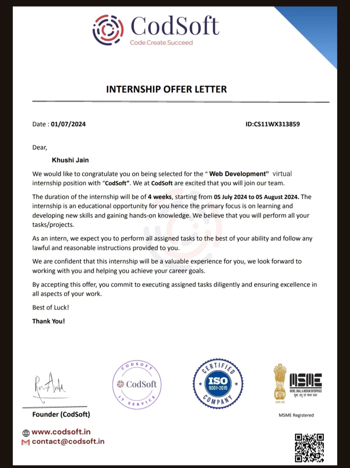 Khushi Jain on LinkedIn: #webdevelopment #internship #codsoft Khushi Jain on LinkedIn: #webdevelopment #internship #codsoft
