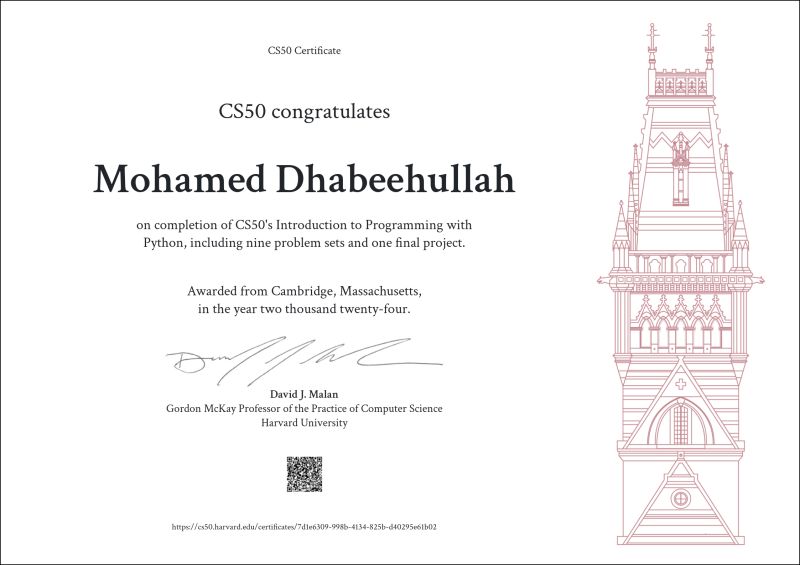 Mohamed Dhabeehullah on LinkedIn: #cs50 #python #davidjmalan #harvard Mohamed Dhabeehullah on LinkedIn: #cs50 #python #davidjmalan #harvard