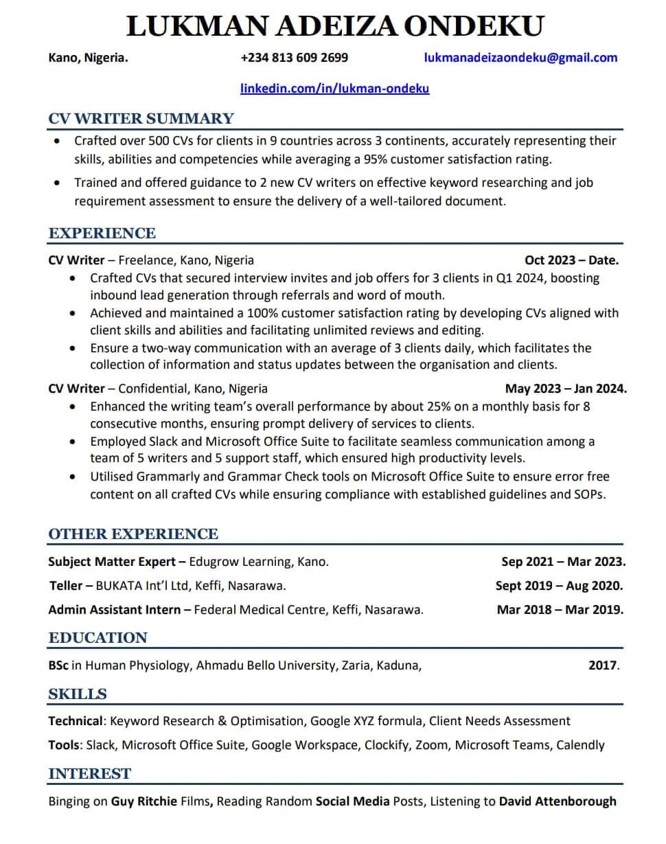 Lukman Ondeku on LinkedIn: How to format a CV Formatting your CV ... Lukman Ondeku on LinkedIn: How to format a CV Formatting your CV ...