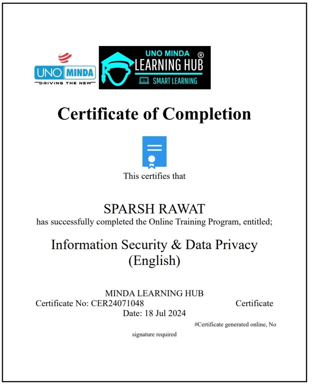Sparsh Rawat on LinkedIn: #unominda #certification #training #skills #it Sparsh Rawat on LinkedIn: #unominda #certification #training #skills #it