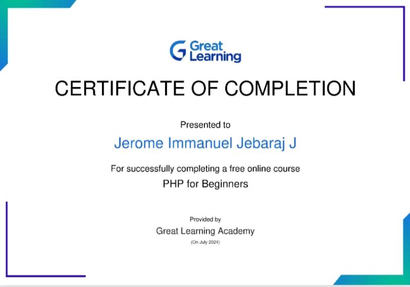 Jerome Immanuel on LinkedIn: #php #webdevelopment #certified Jerome Immanuel on LinkedIn: #php #webdevelopment #certified