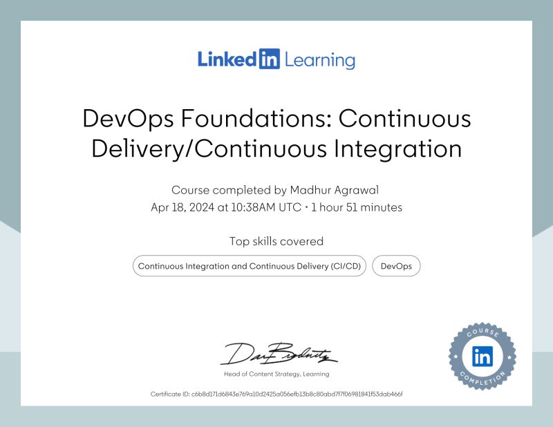 Madhur Agrawal on LinkedIn: Certificate of Completion Madhur Agrawal on LinkedIn: Certificate of Completion