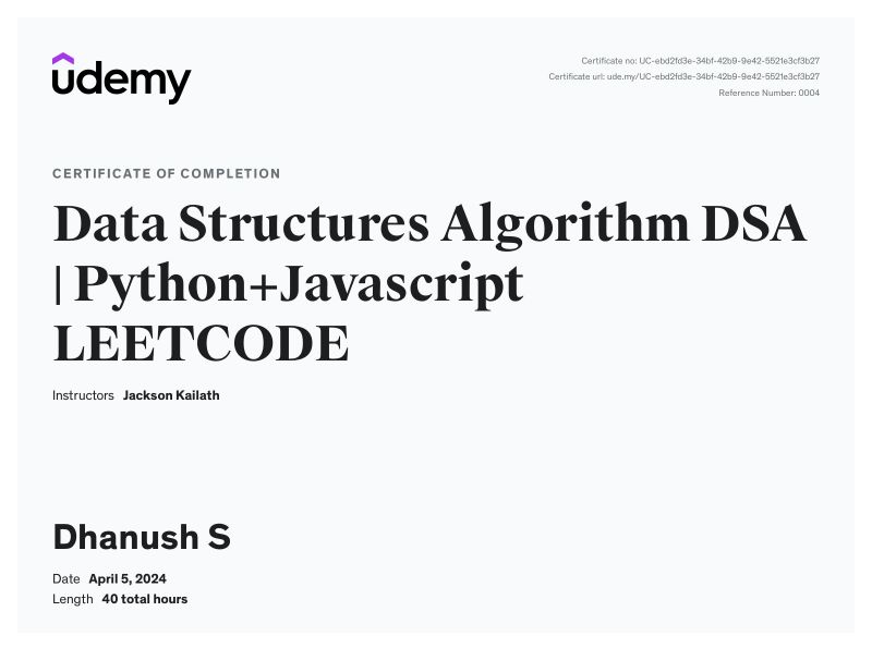 Dhanush Sekar on LinkedIn: #datastructures #algorithms #leetcode #udemy Dhanush Sekar on LinkedIn: #datastructures #algorithms #leetcode #udemy