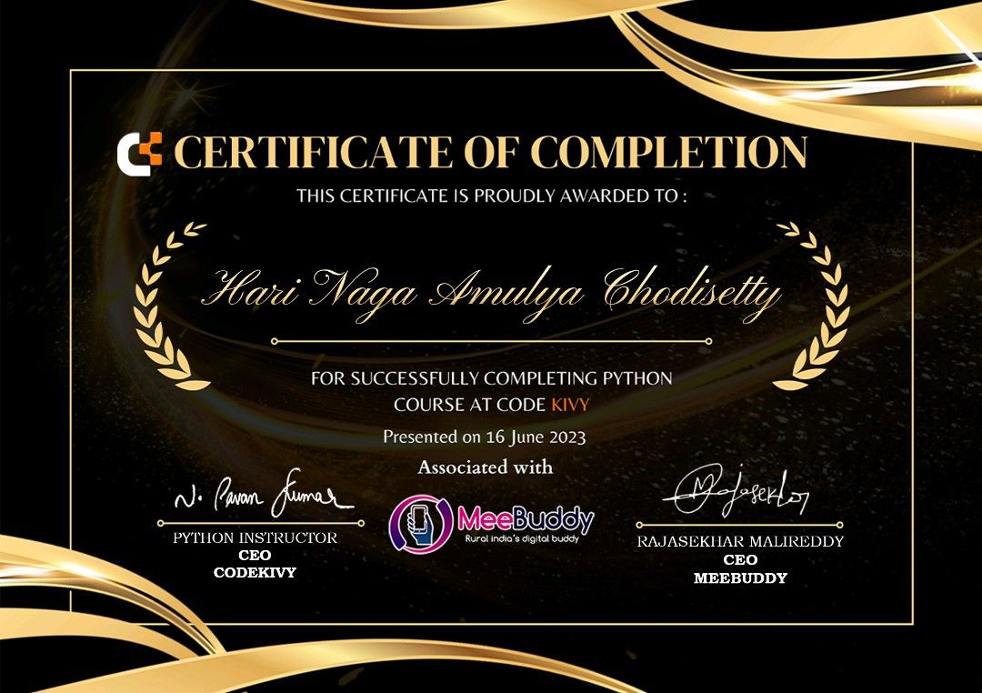 Amulya Chodisetty on LinkedIn: successfully completed python ... Amulya Chodisetty on LinkedIn: successfully completed python ...