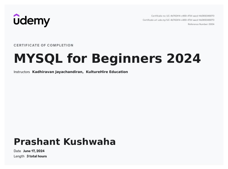 Prashant Kushwaha on LinkedIn: #mysql #database #sql #learning #udemy # ... Prashant Kushwaha on LinkedIn: #mysql #database #sql #learning #udemy # ...
