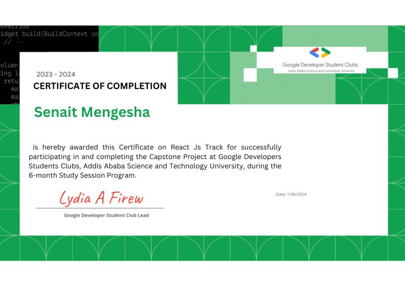 Senait Mengesha on LinkedIn: #gdscaastu #certificateachievement # ... Senait Mengesha on LinkedIn: #gdscaastu #certificateachievement # ...