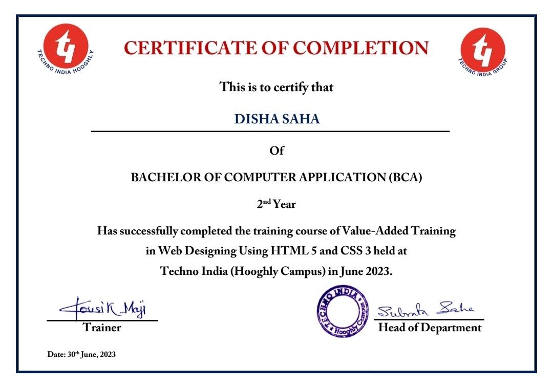 Disha Saha on LinkedIn: #webdesigning #html #css #technoindiahooglycampus Disha Saha on LinkedIn: #webdesigning #html #css #technoindiahooglycampus