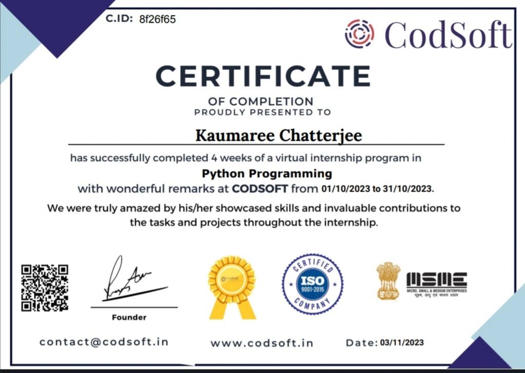 Kaumaree Chatterjee on LinkedIn: #codsoft #codsoft #codsoftinternship # ... Kaumaree Chatterjee on LinkedIn: #codsoft #codsoft #codsoftinternship # ...