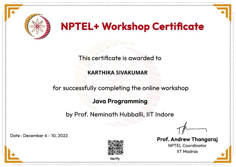Karthika Sivakumar on LinkedIn: #java #iitindore #professionaldevelopment Karthika Sivakumar on LinkedIn: #java #iitindore #professionaldevelopment