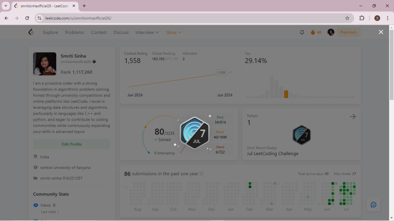 Smriti Sinha on LinkedIn: #leetcode #dailychallenge #achievement # ... Smriti Sinha on LinkedIn: #leetcode #dailychallenge #achievement # ...