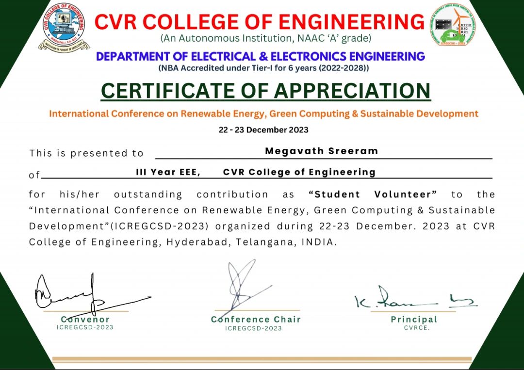SreeRam Megavath on LinkedIn: ICREGCSD-2023⚡Student Volunteer SreeRam Megavath on LinkedIn: ICREGCSD-2023⚡Student Volunteer
