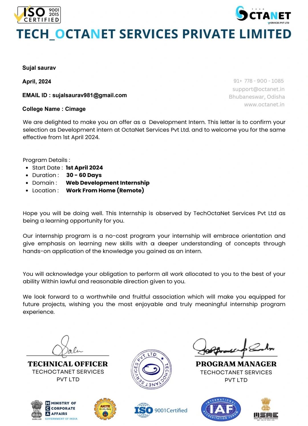 SUJAL SAURAV on LinkedIn: #internshipoffer #0ctanet #careergrowth # ... SUJAL SAURAV on LinkedIn: #internshipoffer #0ctanet #careergrowth # ...