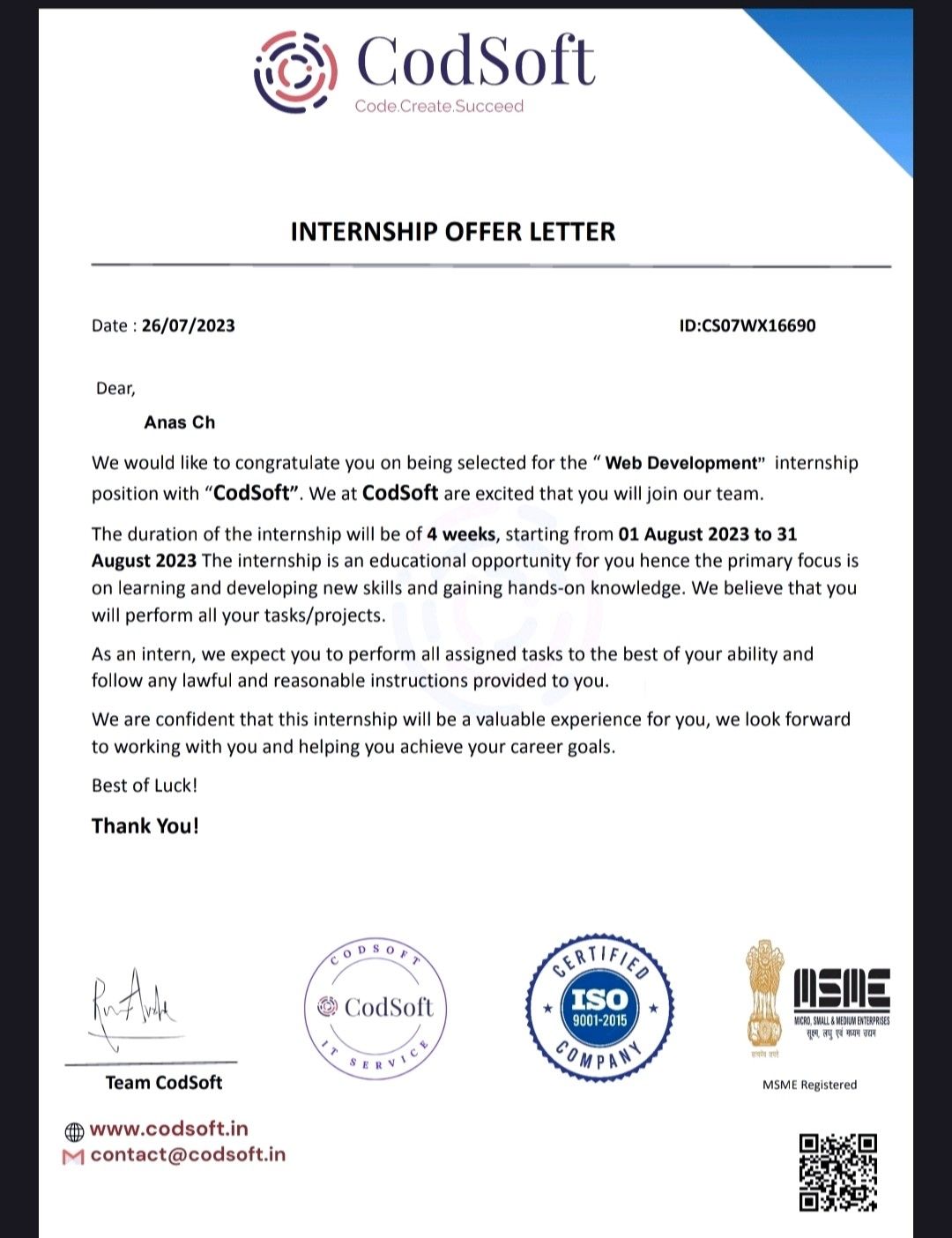 Anas Ch on LinkedIn: #codsoft #internship #webdevelopers #community Anas Ch on LinkedIn: #codsoft #internship #webdevelopers #community