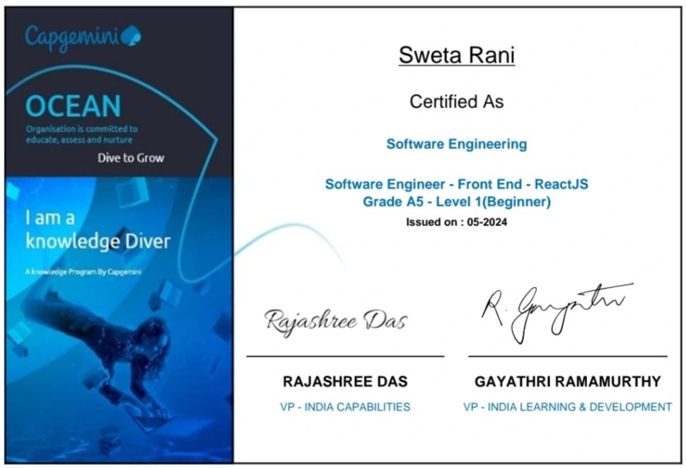 Sweta Rani on LinkedIn: #connection #reactjs #certification # ... Sweta Rani on LinkedIn: #connection #reactjs #certification # ...