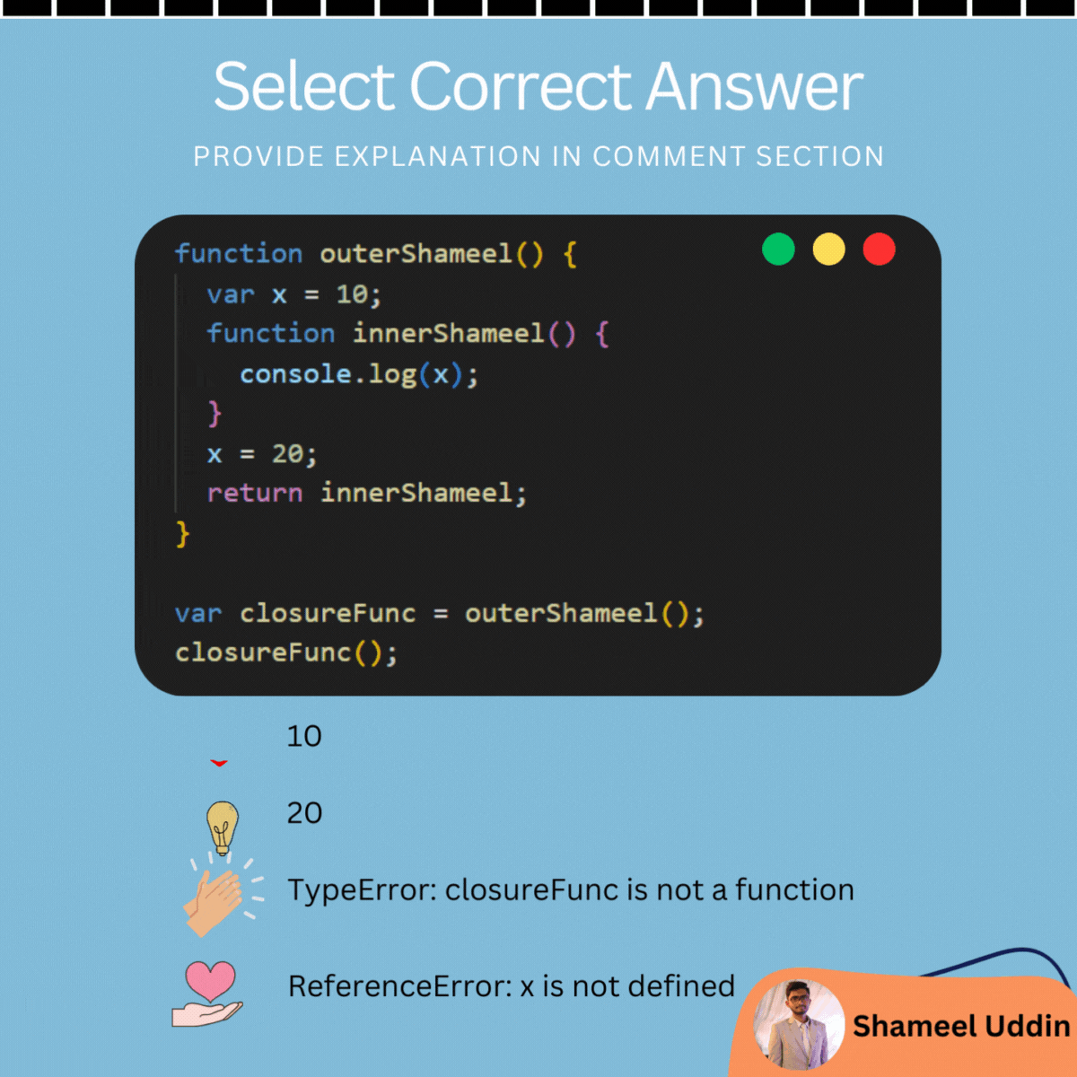 How to choose the right option for JavaScript quiz | Shameel Uddin π΅πΈ ... How to choose the right option for JavaScript quiz | Shameel Uddin π΅πΈ ...